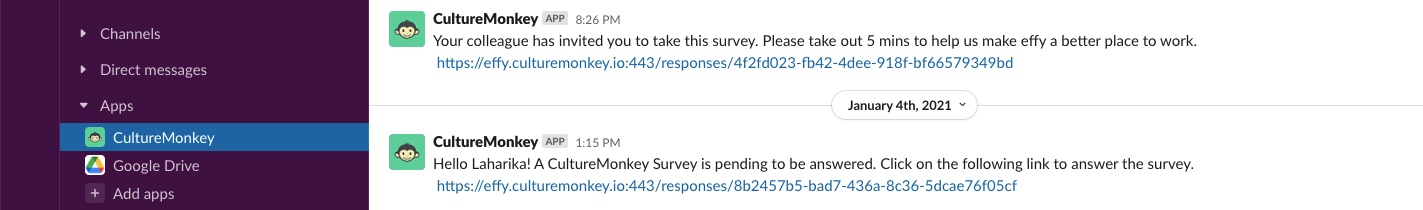 CultureMonkey and Slack integration for seamless survey delivery